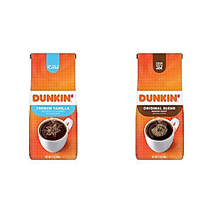 Dunkin' French Vanilla Flavored Ground Coffee and Original Blend Medium Roast Ground Coffee, 12 Ounces