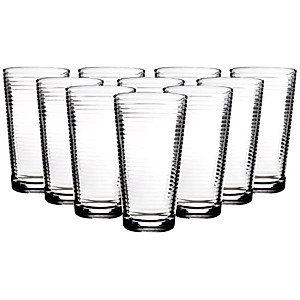 Glaver's Drinking Glasses - Set of 10 - Highball Glass Cups, Premium Quality Cooler 17 Oz. Ribbed Glassware. Ideal for Water, Juice, Cocktails, and Iced Tea. Dishwasher Safe.