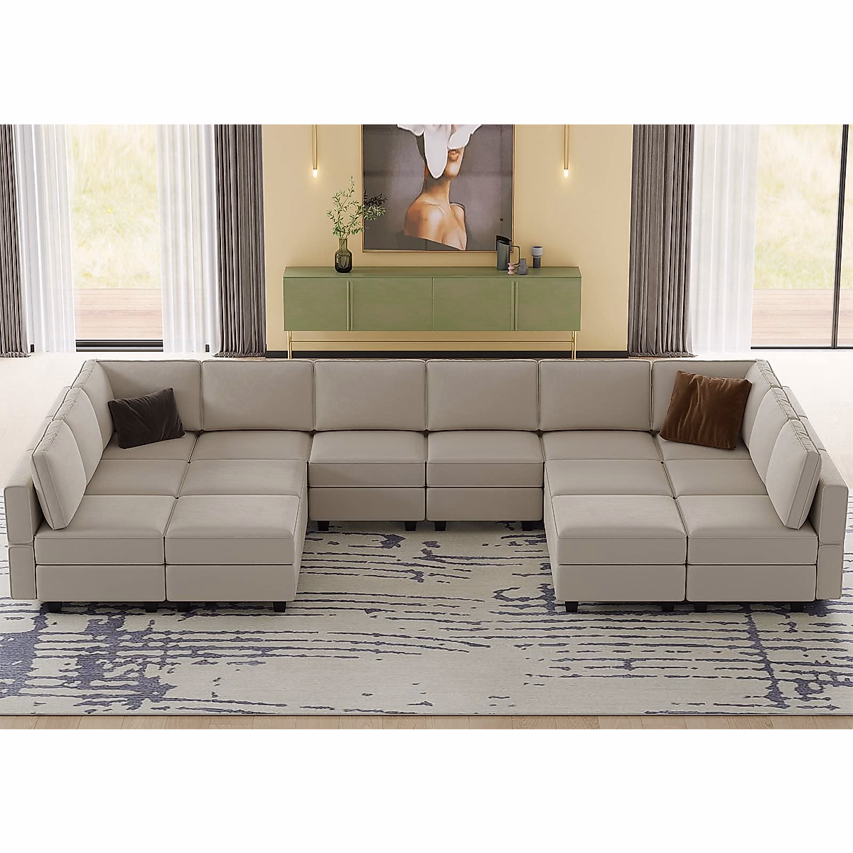 Belffin Oversized Modular sectional Sofa with Double Chaises U Shaped Sectional Sleeper Sofa Couch Reversible Sectional Sofa with Storage Velvet Grey