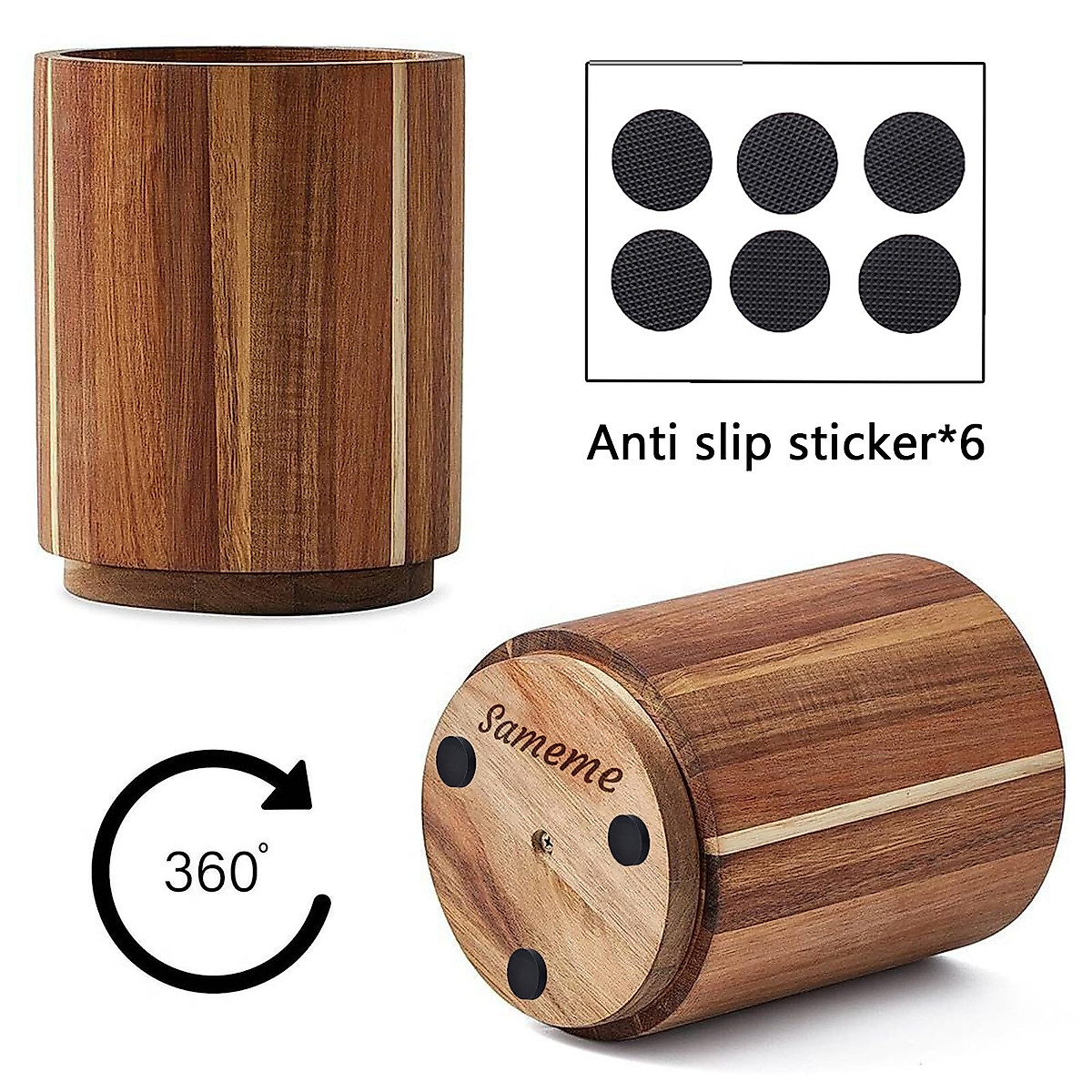 Sameme Acacia Wood Utensil Holder for Kitchen Counter, 360° Rotating 7.3"+5.7" Large Cooking Utensil Holder,Kitchen Utensil Crock for Countertop,Farmhouse Kitchen Decor,Spatula Holder Set of 2