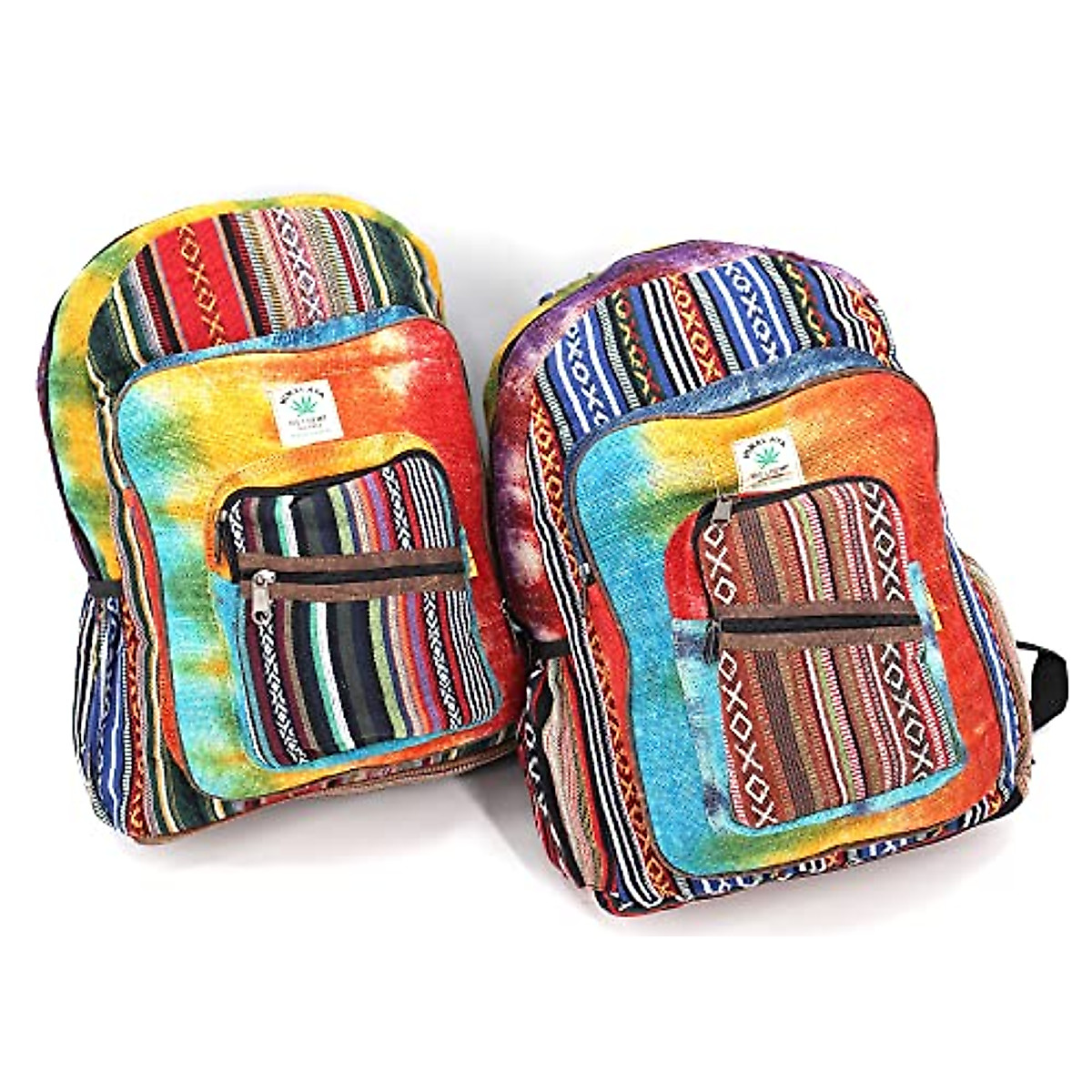 Himalaya Handmade Unique Design Tie Dye 100% Himalaya Hemp Backpack Hippie Backpack Festival Backpack Hiking and Laptop Backpack FAIR 17inch x 11inch x 6.5inch inch / 43 x 28 x 16 cm