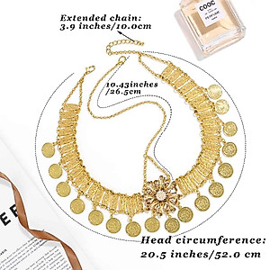 Woeoe Crystals Head Chain Jewelry Gold Retro Headpiece Coin Boho Vintage Belly Dance Prom Costume Hair Chains Accessories for Women