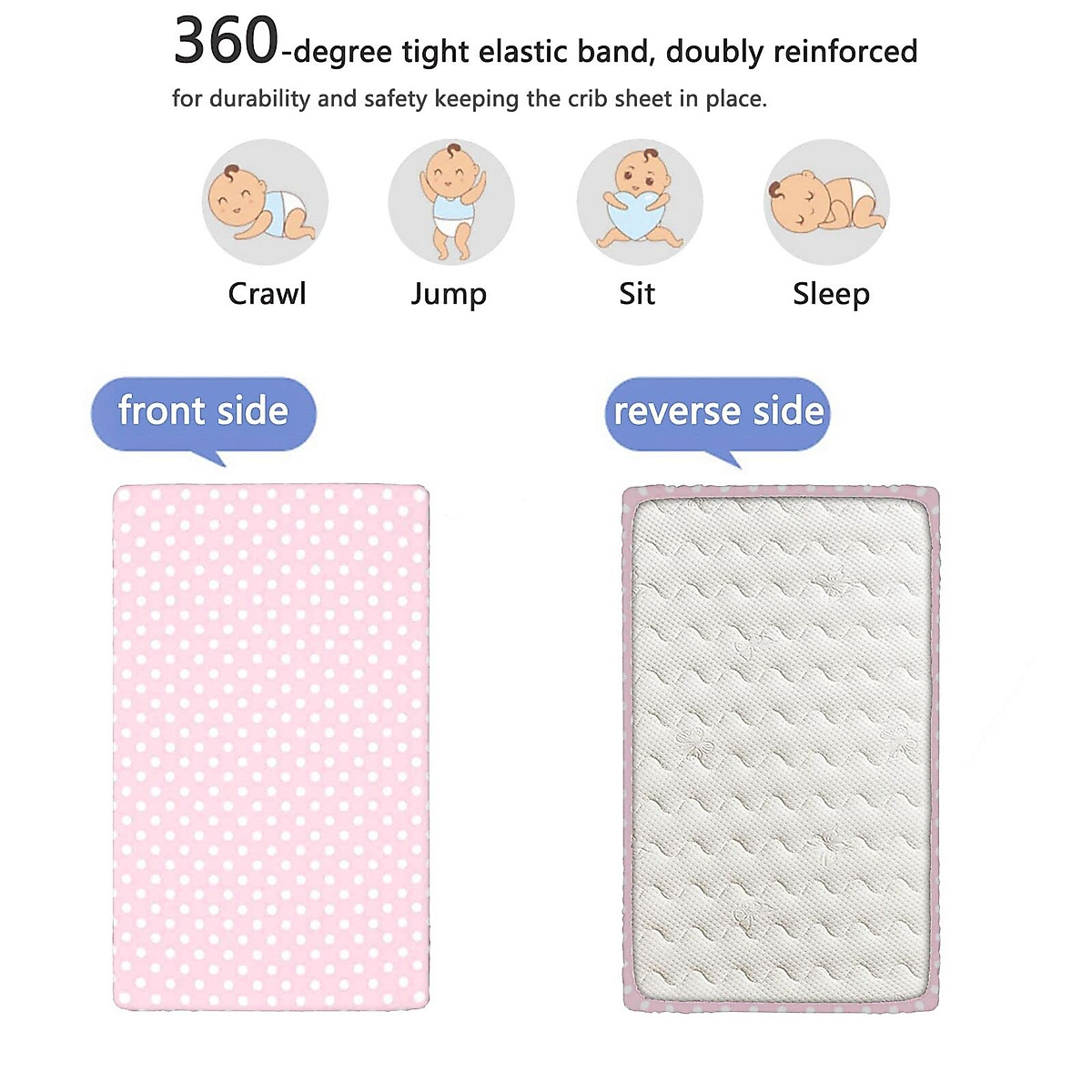 Polka Dots Themed Fitted Crib Sheet,Standard Crib Mattress Fitted Sheet Ultra Soft Material-Baby Crib Sheets for Girl or Boy,28“ x52“,White Pink