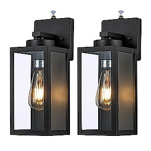Laplusbelle Dusk to Dawn Outdoor Light Fixtures Black, Waterproof Wall Lantern Sconces with Tempered Glass, E26 Socket Porch Lighting Exterior Lights for Patio Front Porch Garage Entrance, 2 Pack