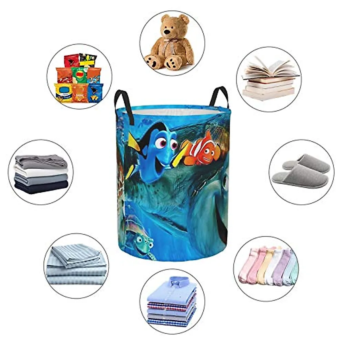 XZZZN Finding Nemo Laundry Hamper Circular Tunic Dirty Pocket Waterproof Large Oxford Fabric Foldable Round Laundry Storage Basket Dirty Clothes Bag Medium