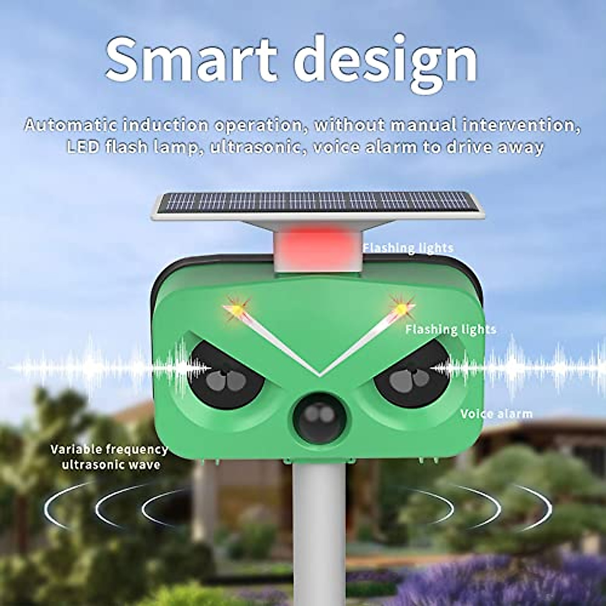 Ultrasonic Animal Repeller, Ultrasonic Solar Pest Repeller Outdoor with Motion Sensor and Sound,Waterproof Device for Garden, Farm, Yard, Dogs, Cats, Birds and More