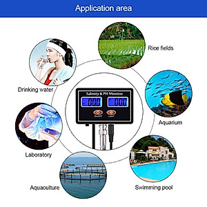 Digital Tester PH Salinity Monitor 2 in 1 Aquarium Water Quality Meter Seawater Salt Tester for Pool Spa Fish Pond Aquaculture