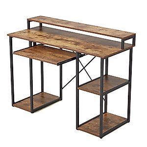 JOMEED Modern 46.5 Inch Computer Desk with Monitor Stand and Storage Shelves for Home Office Spaces, Bedrooms, or Student Dorms, Brown/Black
