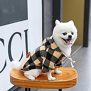 Pet Clothes for Medium Dogs Pet Autumn and Winter Sweatshirt Black and Yellow Lattice Zipper Tops Fleece Pocket Pet Cats Dogs Hoodies Pet Clothes