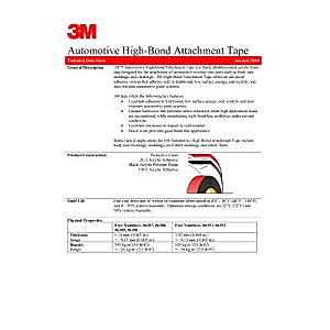 3M Automotive Acrylic Plus Premium Attchment Tape 06387, Black, 1.12 mm, 1/4 in x 20 yd