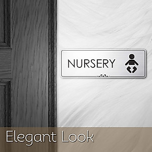 Baby Nursery Sign Nursery Mother's Room Sign, Brushed Silver, Engraved, 3" x 9", Fade Resistance, Indoor/Outdoor Use, USA MADE By My Sign Center