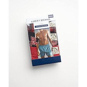 Lucky Brand Men's Boxer Shorts - 3 Pack Classic Cotton Woven Boxers for Men With Functional Fly, Relaxed Fit, Size Small, Plaid/Black Print/Red