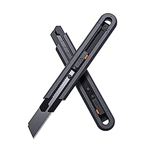 JIMIHOME Household Tool Essential Utility Knife Pack（2 PCS）Stainless Steel ABS Retractable SK2 Snap-off Blade Snapper 2 Spare Blades Change Light Duty Home Office Box Carton Cardboard Paper Cut
