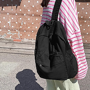 MININAI Vintage Aesthetic Canvas Backpack Preppy Backpack Japanese Harajuku Bag Fit 15.6” Laptop Travel Rucksack (Brown,One Size)