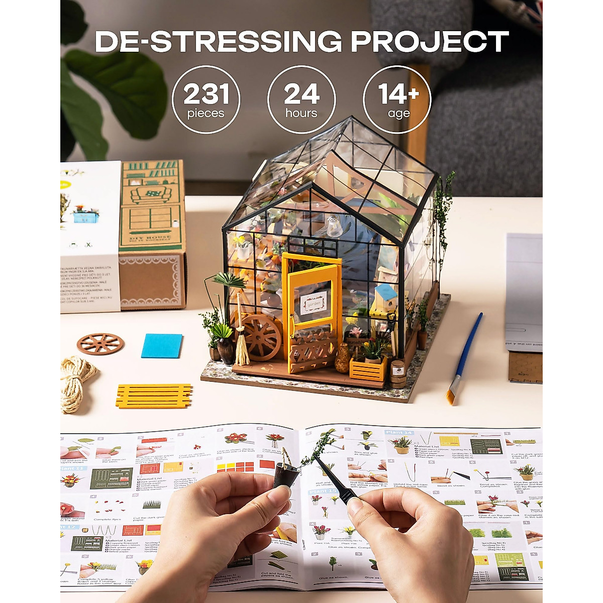 Rolife DIY Miniature House Kit-Mini Diorama 1/18 Greenhouse Model Building Kit with LED, Crafts for Adults Hobby Christmas Birthday Gift for Boys Girls Mom Home Decor (Cathy's Flower House)