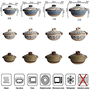 Round Ceramic Hot Pot Casserole Bank Clay Pot Saucepan Heat Resistant Soup Pot Slow Cooker For Rice Stew(Size:1.2L,Color:B) (C 1.2L) (A 2.2L)