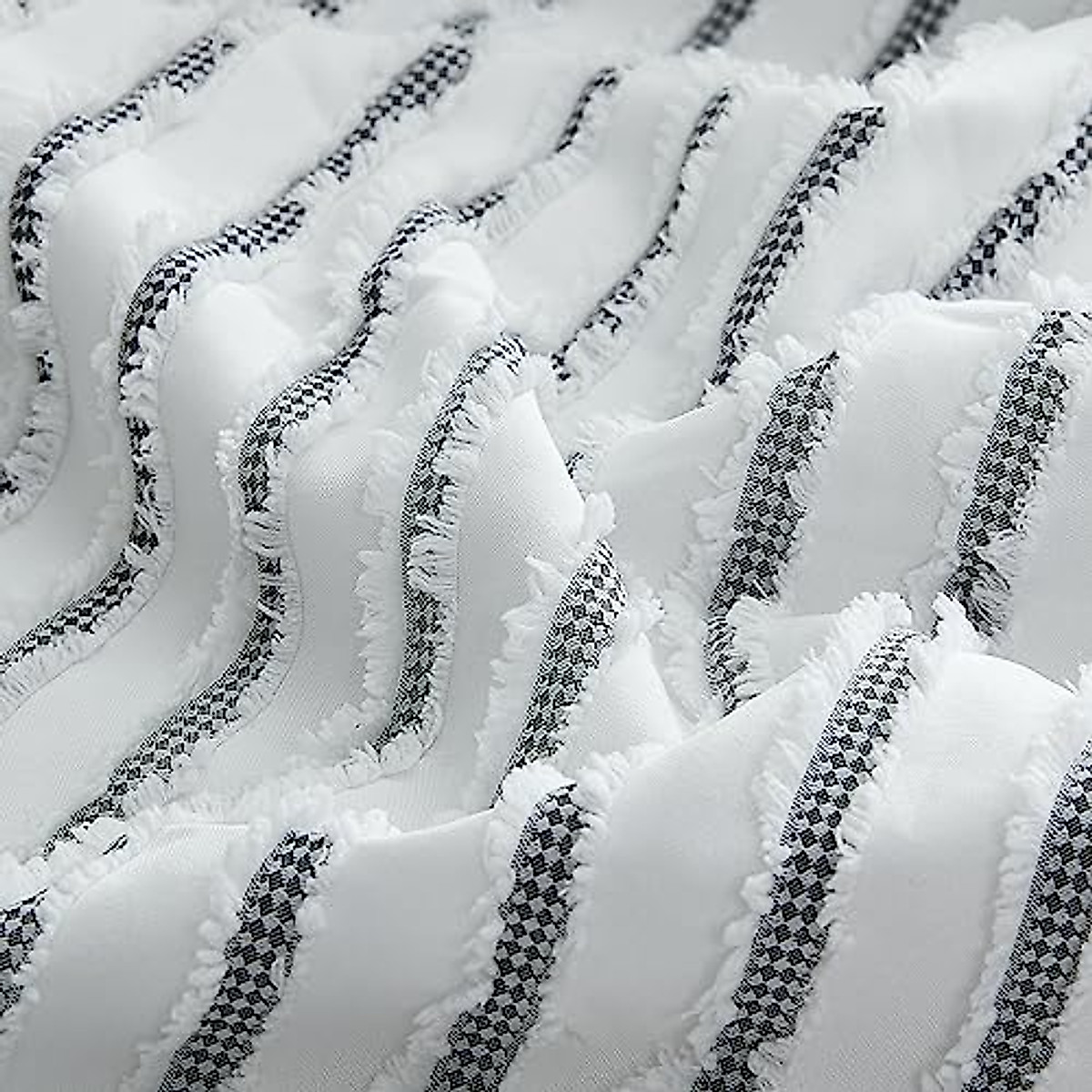 WRENSONGE Duvet Cover Queen, White Boho Duvet Cover Set with Zipper Closure, 3 Pieces Soft Washed Striped Tufted Bedding Duvet Covers for All Season (90"x90")