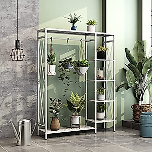 TIEOU White Clothing Rack with Shelves, Standing Garment Rack, Clothes Rack for Hanging Clothes, Modern Rack Clothes, White Clothes rack,Wardrobe Closet, Industrial Clothing Rack