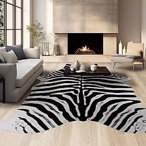Guyi Rare Zebra Rug Large Cowhide Rug 10x8 ft Aesthetic Rugs for Bedroom Living Room Dining Room Irregular Shapped Rug Funky Rugs for Home Decer…