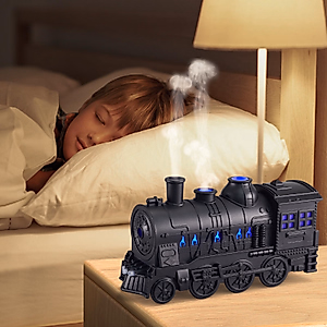 Humidifiers for Bedroom, Cool Quiet Steam Train Looking Mist Air Humidifier Diffuser for Home Baby Nursery & Plants and Auto Shut-off & No Remote Included. (Black)