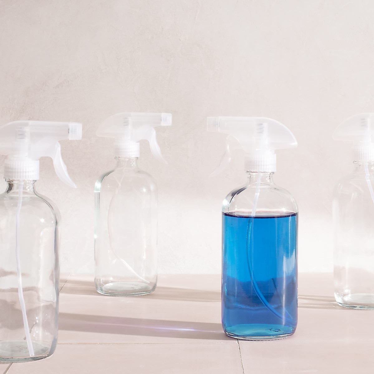 Youngever 4 Pack Empty Glass Spray Bottle, 16 Ounce Clear Glass Spray Bottle for Essential Oils with Extra Durable Trigger Sprayers