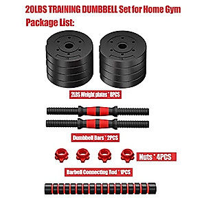 AJUMKER Dumbbells Barbell Set 22LBS 44LBS with Connecting Rod,Dumbbells Barbell Set,Adjustable Dumbbells Set,Adjustable Lifting Training Set for Men Women,Body Workout Home Gym Home Heavy Dumbbells (Type B-Amazon Fulfillment 20LBS)