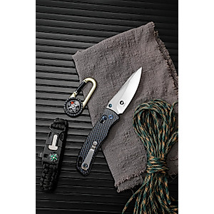 CNYJ Axis Lock Pocket Knife Everyday Carry Folding Knife Thumb Studs Manual Open Pocket Knives Carbon Fiber Handle EDC Knife with Deep Carry Pocket Clip For Men Women