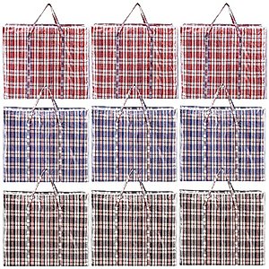 Hiceeden 9 Pack 108L Checkered Moving Storage Bags, Extra Large Travel Plaid Bag Alternative to Moving Boxes, Dorm Laundry Tote Organizer with Strong Zipper and Handle for Clothes, Pillows, Bedding, Red / Blue / Black