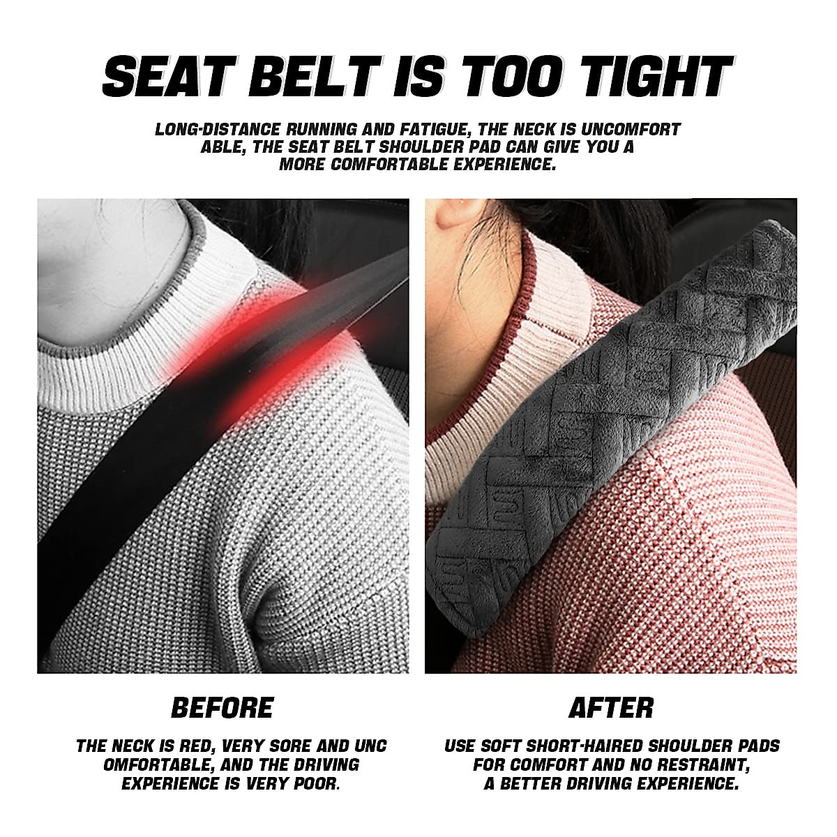 2 Pack Car Seat Belt Pads Cover, Universal Comfort Seatbelt Pad, Seat Belt Shoulder Strap Covers Harness Pad to Protect Neck and Shoulder from The Seat Belt Rubbing, Car Interior Accessories (Black)