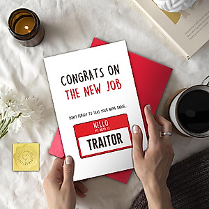 Funny New Job Card for Coworker, Hilarious Leaving Card for Colleague, Unique Going Away Card for Him Her, “HELLO MY NAME IS TRAITOR.”