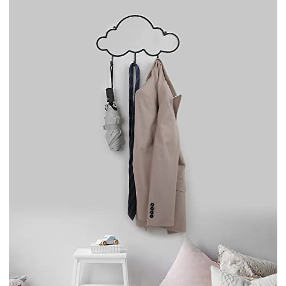 ARTLUO Backpack Hooks for Wall, Coat Hooks Wall Mount Cloud-Shaped Set of 2, Bag Hooks, Towel Hooks, Key Hooks, for Entry Foyer, Living Room, Bedroom, Bathroom，Black