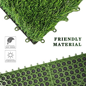 CJNLON 12"x12" Artificial Grass Tiles, 6 Packs Self-draining Fake Grass Turf Tiles Set for Flooring Decor, Dog Pads Indoor Outdoor 1.57'' in Pile Height