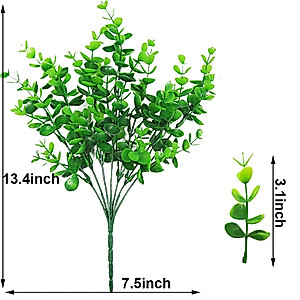 Artificial Boxwood (Pack of 8) UV Resistant Greenery Plants Plastic Hanging Plants Fake Stems Boxwood Shrubs for Home Farmhouse Garden Porch Office Wedding Indoor Outdoor Decor