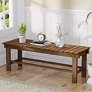 YangAera Outdoor Garden Benches Weatherproof Patio Bench Two-Person Seat Backless Bench Wood Bench with Slatted High Temperature Bench for Front Porch Backyard (Upgraded to Prevent Fading) 90cm Bench