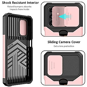 Nvollnoe for Samsung A13 5G Case with Sliding Camera Cover Heavy Duty Protective Galaxy A13 Case with Card Holder Magnetic Rotate Ring Kickstand Phone Case for Samsung A13 5G(Rose Gold)