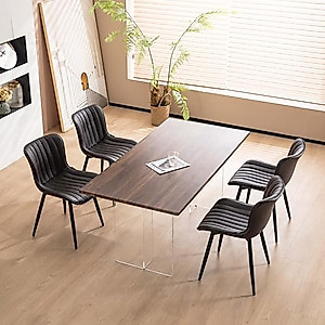 YOUNUOKE Black Dining Chairs Set of 2, Faux Leather Upholstered Kitchen & Dining Room Chairs with Back, Mid Century Modern Minimalist Accent Chair Armless for Guest Reception Waiting Living Room