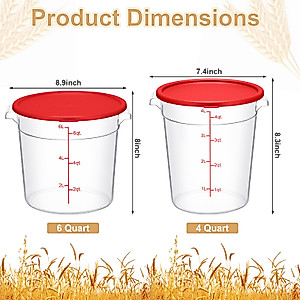 Suclain 4 Set 6 Quart 4 Qt Round Food Storage Containers with Lids Clear Proofing Container for Dough Bread with Scale Handle Home Restaurant Commercial Food Storage(Red)