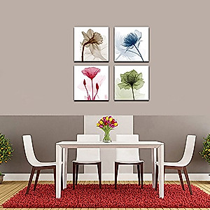 Wieco Art 4-Panel Canvas Print Flickering Flowers Modern Canvas Wall Art, 12 by 12-Inch