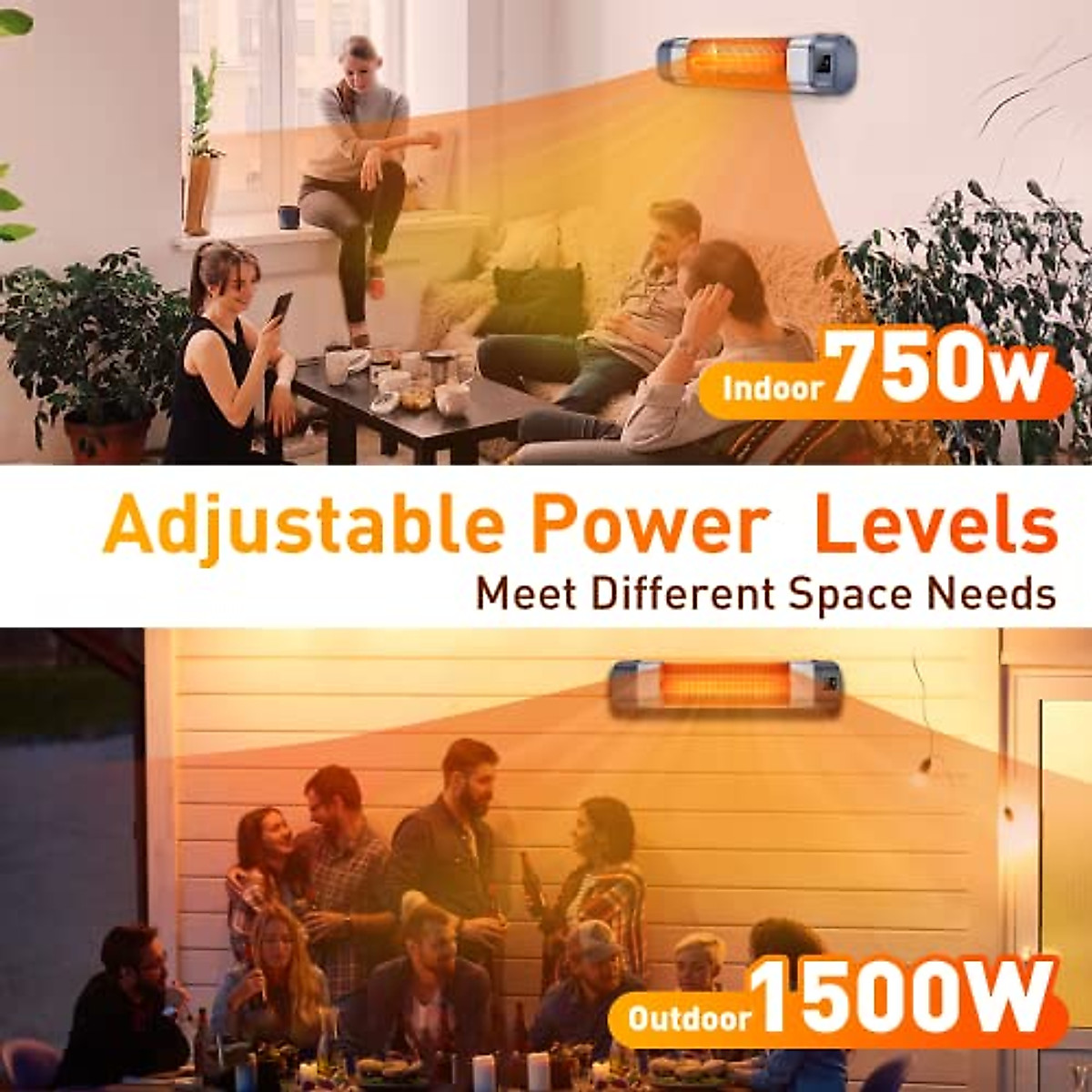 Wall Mounted Electric Heater, 1500W Hanging Space Heater w/Remote, Timer&1s Fast Heat, Overheat Protection, Super Quiet Waterproof Outdoor Patio Heater, Garage Heaters for Indoor Use
