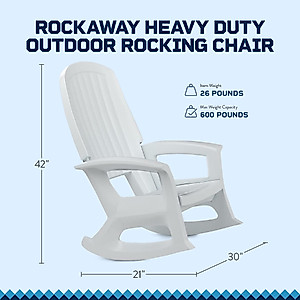 Semco Plastics Rockaway Heavy Duty Resin Rocking Chair, Low Maintenance All-Weather Rocker w/Easy Assembly for Deck & Patio, 600lbs Capacity, White