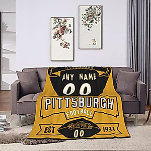 Custom Football City Blanket Personalized Fan Gift Throw Blanket Add Your Name & Number Decorative for Bedroom Living Room
