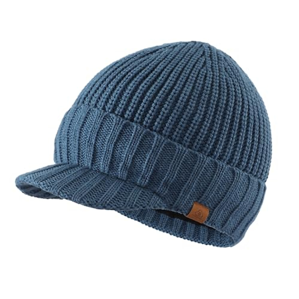 Home Prefer Men's Winter Hat Thick Knit Beanie Cap with Visor Newsboy Beanie Hat Airforce Blue
