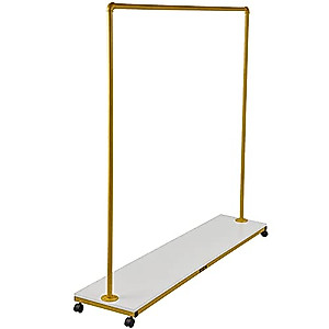 VEVOR Clothing Garment Rack, 59.1" x 14.2"x 63.0", Heavy-duty Clothes Rack w/Bottom Shelf, 4 Swivel Casters, Sturdy Steel Frame, Rolling Clothes Organizer for Laundry Room Retail Store Boutique, Gold
