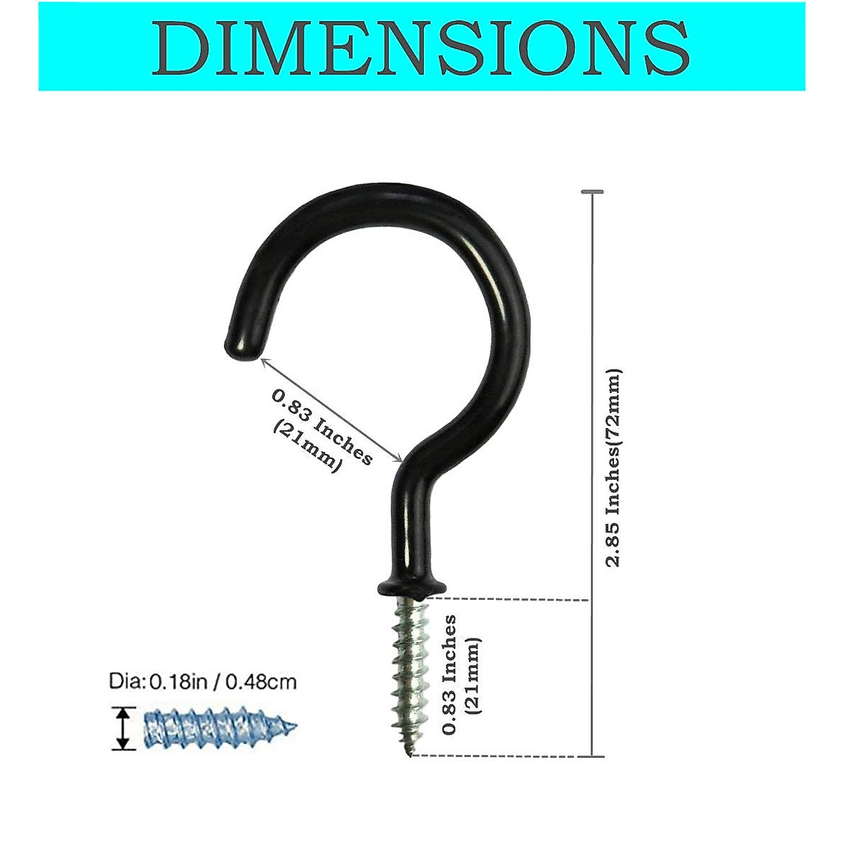 Hayodo 2 inches Ceiling Screw Hooks 15Pcs with Reusable Case Vinyl Coated Cup Hook Holder Screw-in Hooks for Hanging (Black)