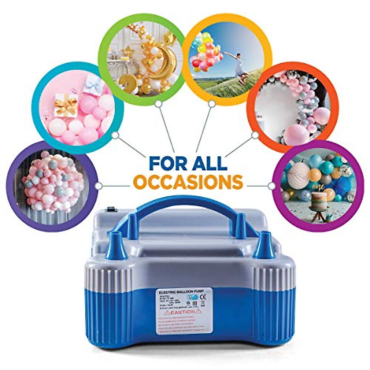 Prextex Portable Balloon Pump Powerful Electric Air Blower Dual Nozzle Balloon Inflator for Fast and Easy Bulk Balloons Filling for Event and Party Decoration (800W, 110V)