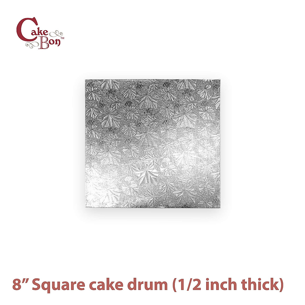Cakebon Cake Drums Square 8 Inches - (Silver, 1-Pack) - Sturdy 1/2 Inch Thick - Fully Wrapped Edges
