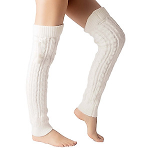 iB-iP Women's Leg Warmer Ballet Dancers Aerobics Cute Knee High Thermal Costume, Size: One Size, White