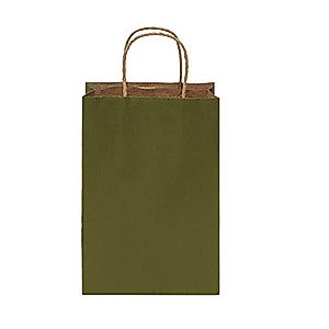 Green Gift Bags – 6x3x9 100 Pack Small Kraft Shopping Bags with Handles, Olive Green Craft Paper Euro Tote Bags for Boutique, Retail, Wedding Guests, Grocery, Birthday, Small Business, Bulk
