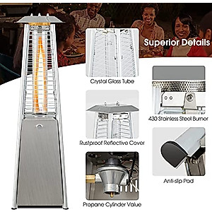 GLOBALWAY Patio Outdoor Heaters, 9500 BUT Pyramid Propane Patio Heater, 35" Tall Glass Tube Flame Heater for Party, Backyard, Garden, Decoration