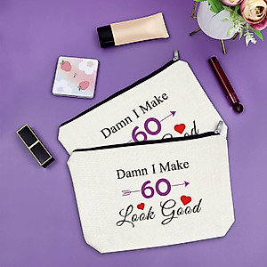 60th Birthday Gifts for Sister 2PCS Funny 60th Birthday Gifts Makeup Bag 60 Year Old Gifts for Women Bag 60 Birthday Party Theme Cosmetic Bag Sixty Birthday Decorations for Grandmother Wife Aunt